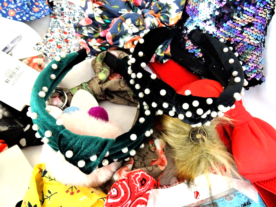 BUNDLE of hair accessories hats keyring 2 pearl hair bands face masks ...