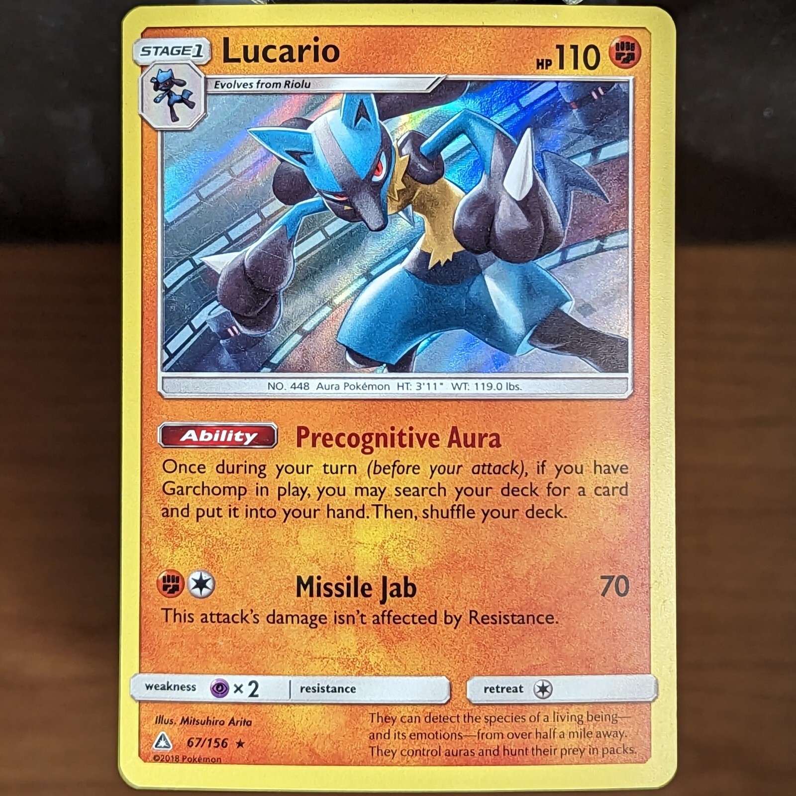 Lucario 67/156 LP/NM Holo Rare Ultra Prism Pokemon Card fighting jackal ...