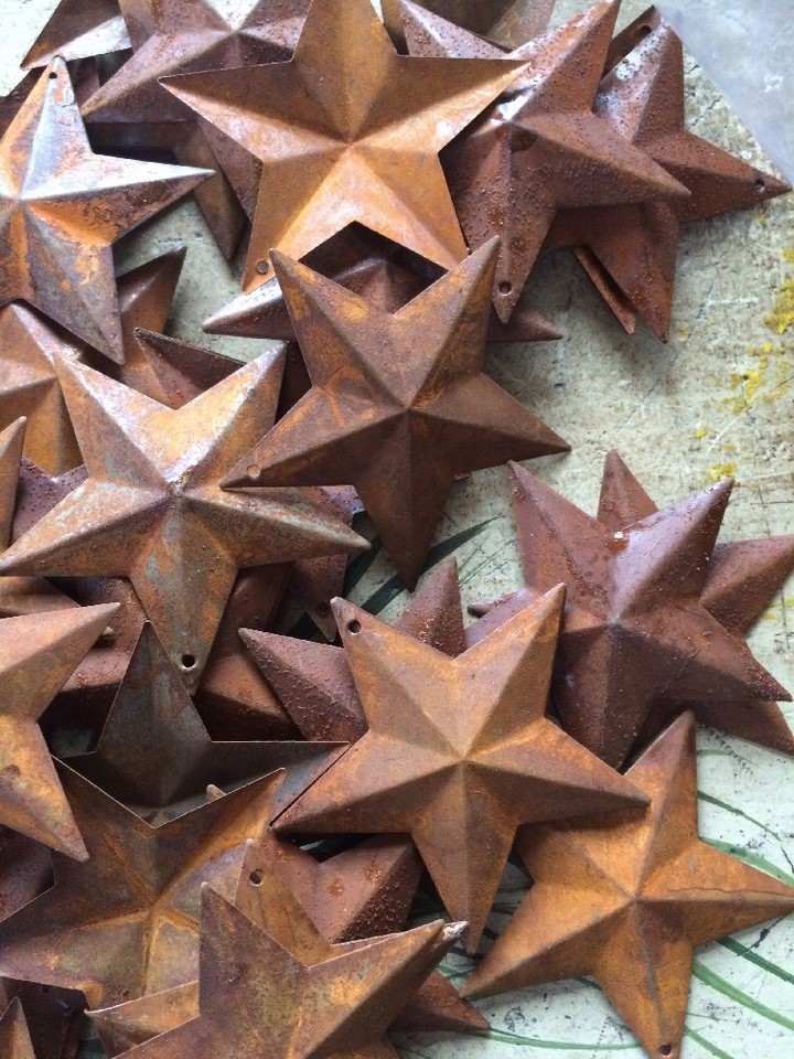24 Rusty Barn Stars Star 2D Dimensional Tin 2.25" Wide w/Hole Primitive ...