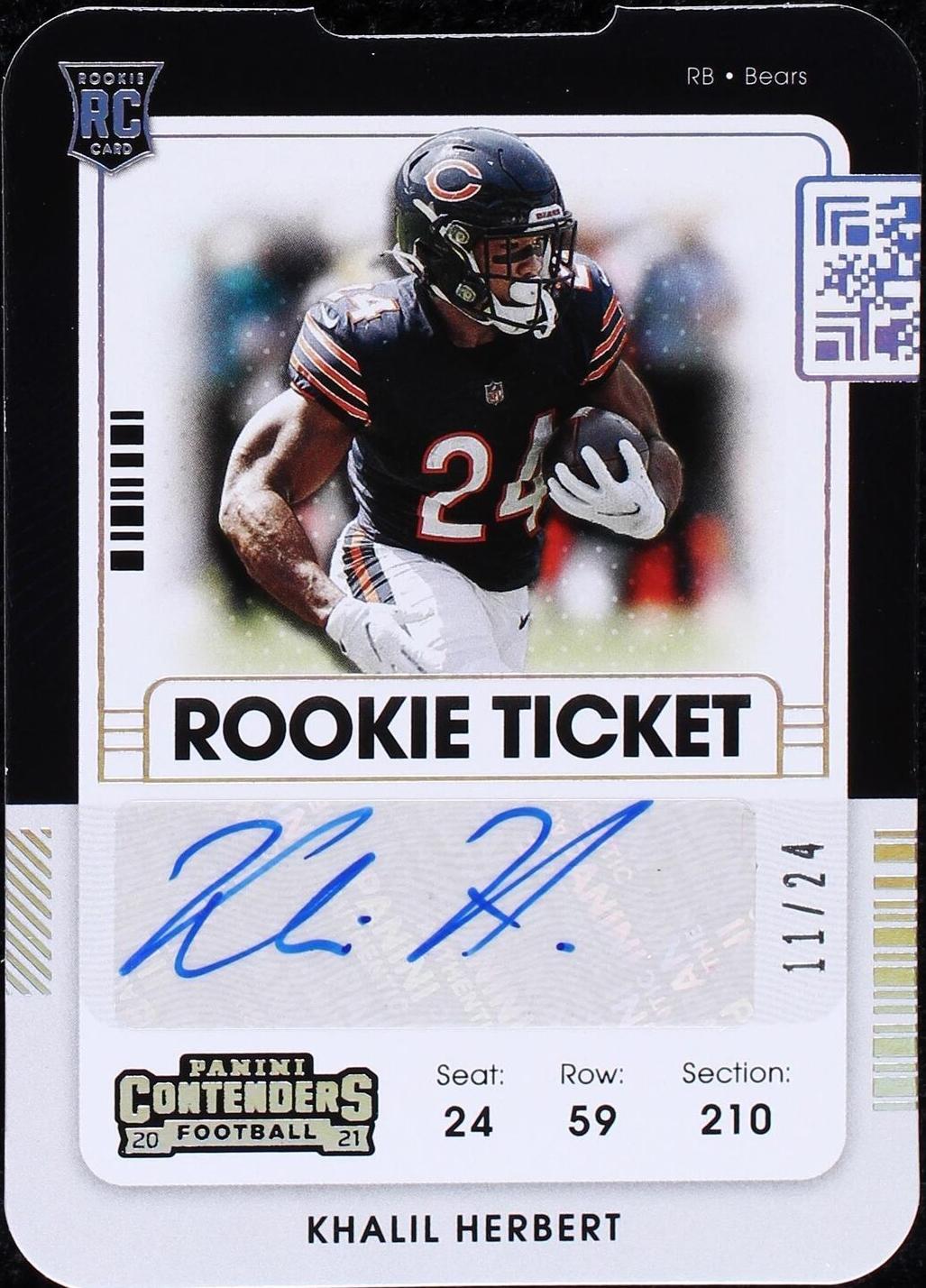 2021 Panini Contenders - Rookie Ticket Variation Khalil Herbert #245 Ticket Stub /24 (AU, RC ...