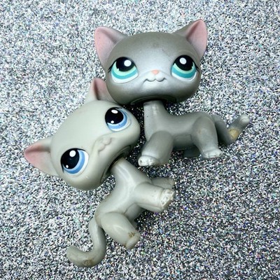 Hasbro LPS Littlest Pet Shop Lot 2 Grey Gray Shorthair Cats Main Fives ...