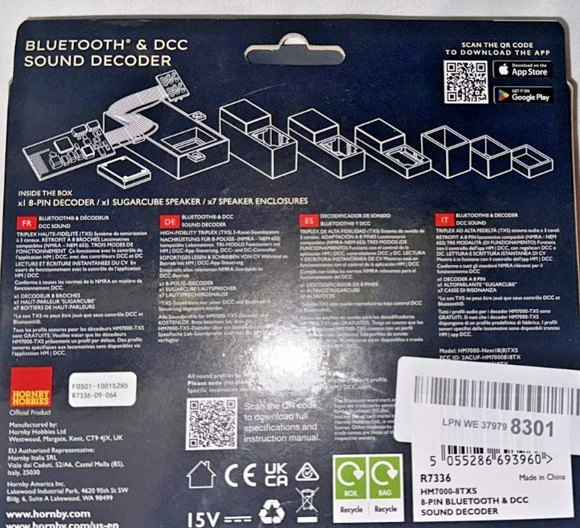 Hornby R7336 HM7000-8TXS 8 Pin Bluetooth & DCC Sound Decoder 8-pin 00 ...