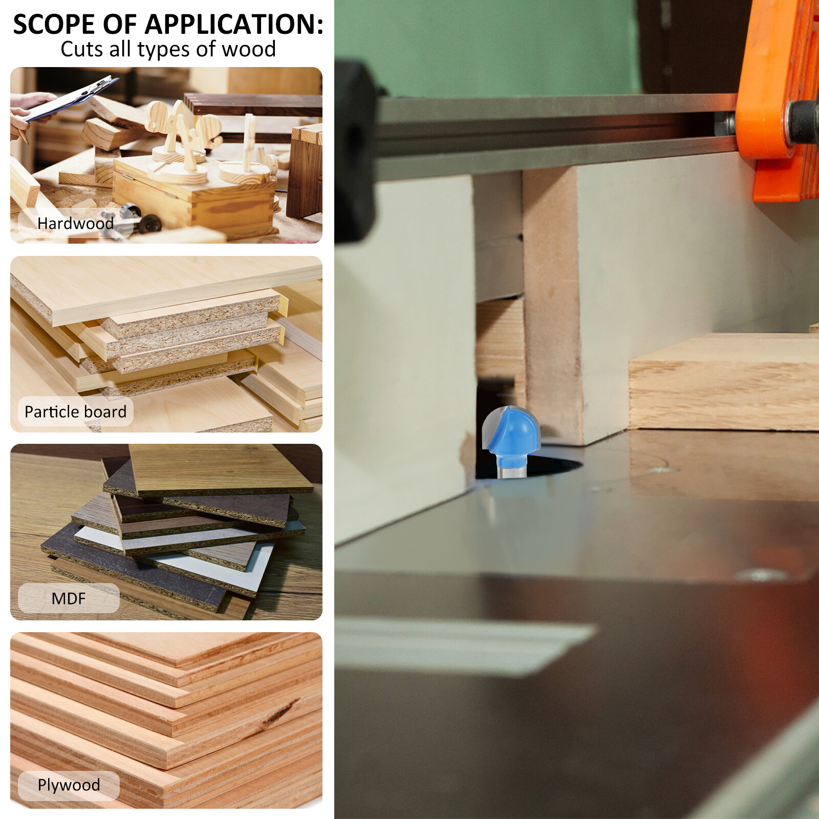 4Pcs 1/4 Inch Shank Round Nose Router Bit Set Carbide Double Flute Core ...