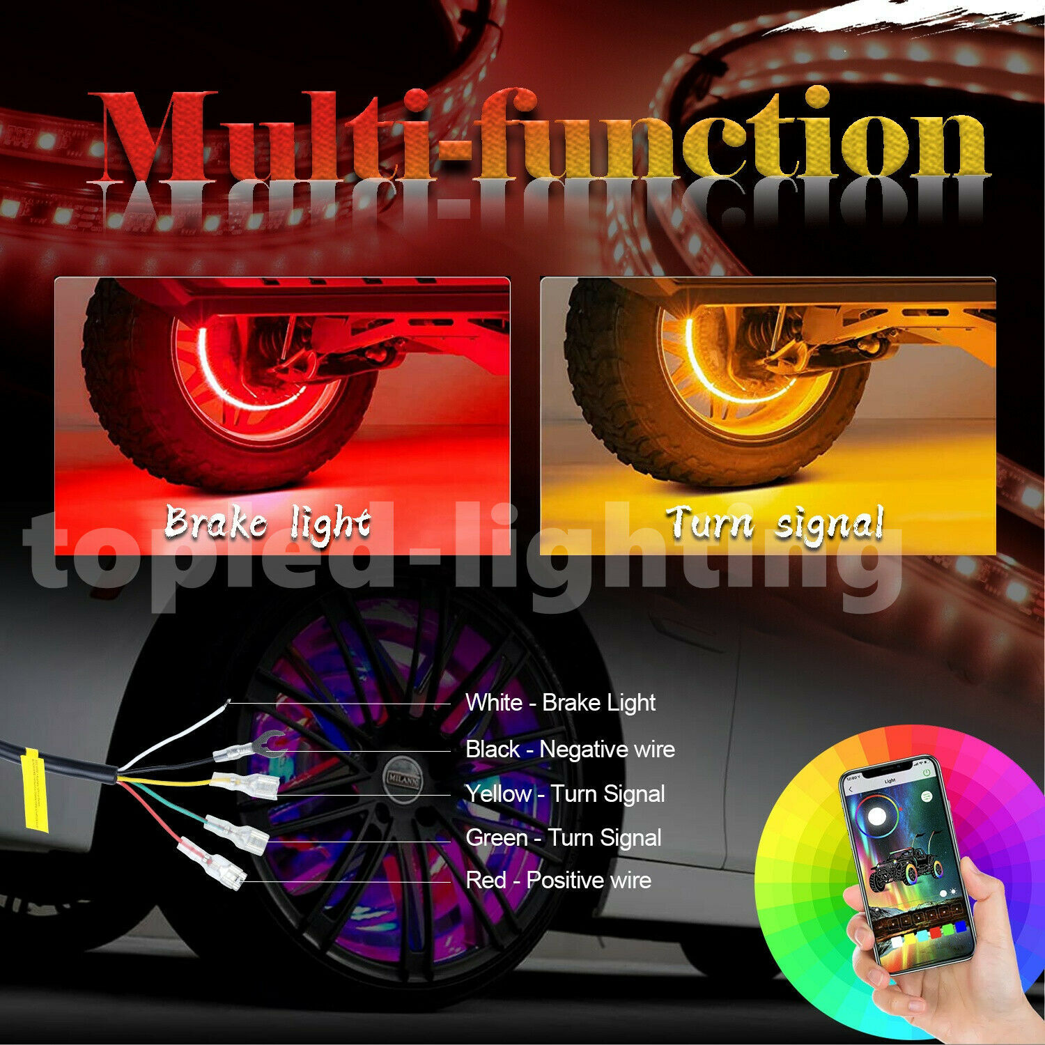 14 inch Double Side Led Light Strip RGB Wheel Ring Light Kit for ...