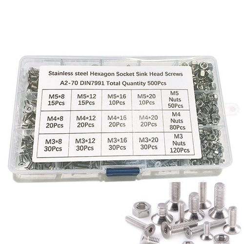 500PCS Bolts Nuts kit M3 M4 M5 Screw Sets Stainless Steel Sink Sunk ...