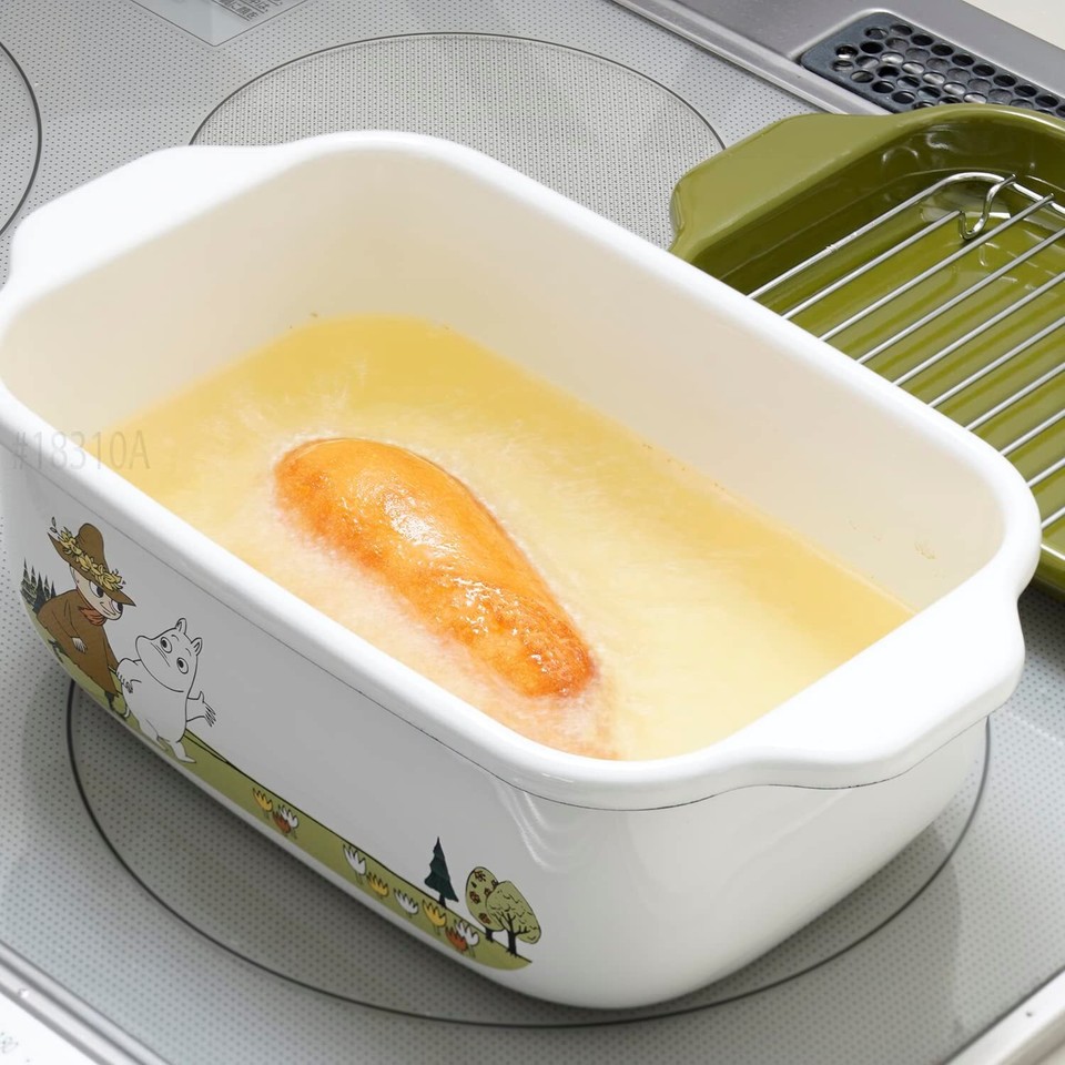 Moomin Gas/Induction Small Deep Frying Pot Enamel Tempura Olive Green ...