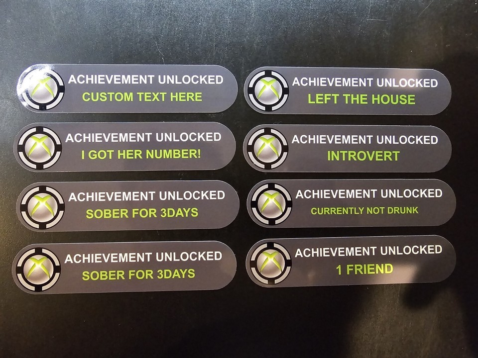 XBOX ACHIEVEMENT UNLOCKED MEME (CUSTOM TEXT) 8PCS (FUNNY LAPTOP STICKER ...