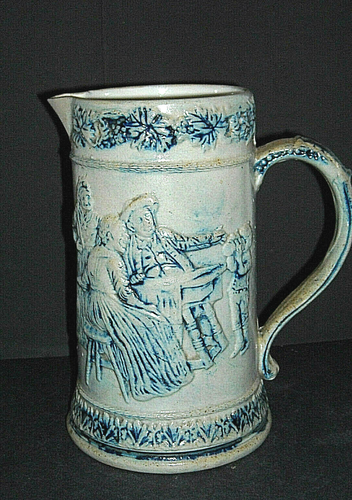 Early (1890 - 1906) Whites Utica Stoneware Pitcher Blue & Grey Flemish ...