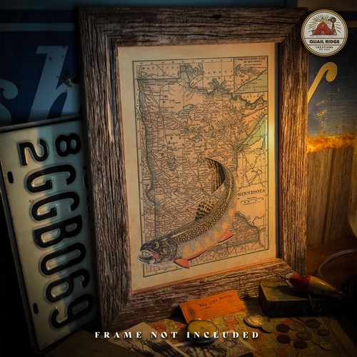 Brook Trout Fly Fishing Minnesota State Map Art Print Hunting Cabin ...