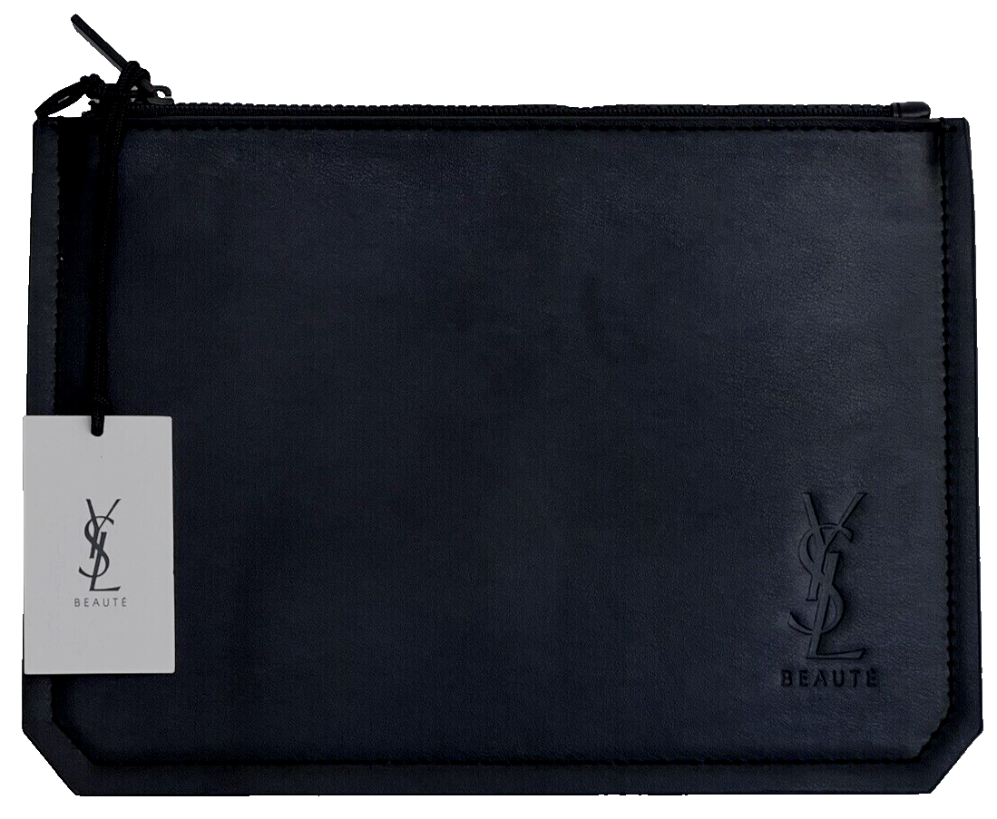 YSL YVES SAINT LAURENT Beaute black pouch faux leather case cosmetic ...