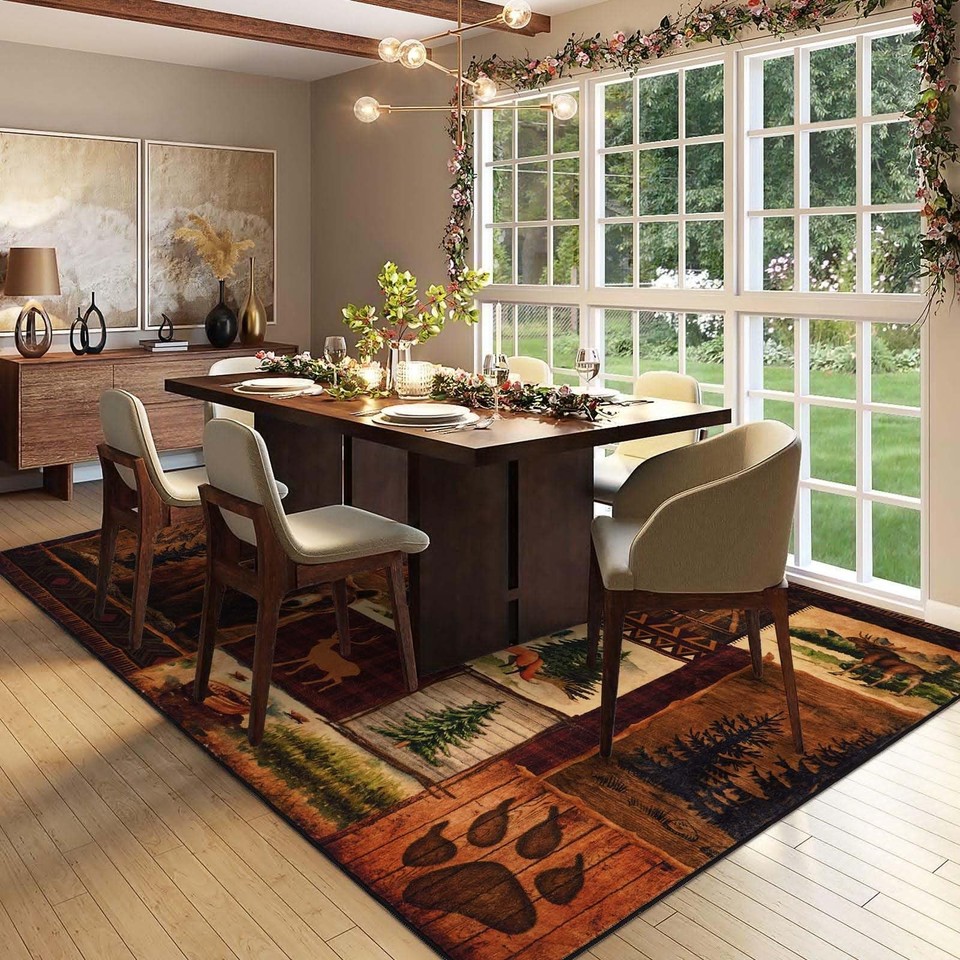 Rustic Cabin Area Rug 5x7, Lodge Bear Moose Deer Rugs for Living Room ...