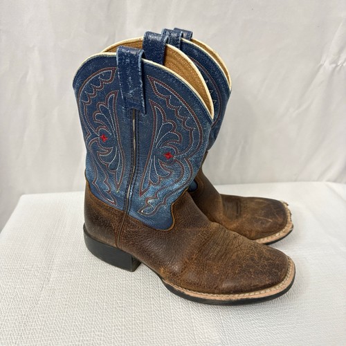 Ariat Quickdraw Western Boot Boys Size 1 Square Toe Brown Blue Cowboy ...