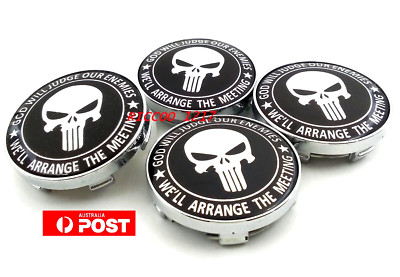Punisher wheel caps 60mm x 4 new chrome black universal for alloy ...