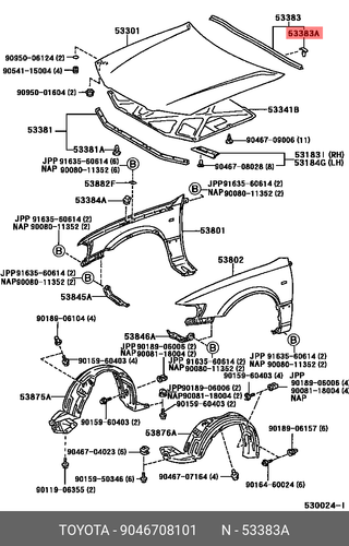 Genuine OE clip for hood to cowl top seal, 9046708101 for TOYOTA 90467 ...