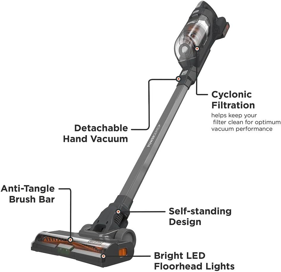 BLACK+DECKER POWERSERIES+ 20V MAX* Cordless Stick Vacuum with LED Floor ...