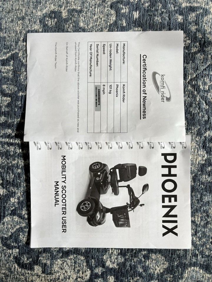 Komfi Rider Phoenix 8mph Mobility scooter - Less Than 6 Months | eBay UK