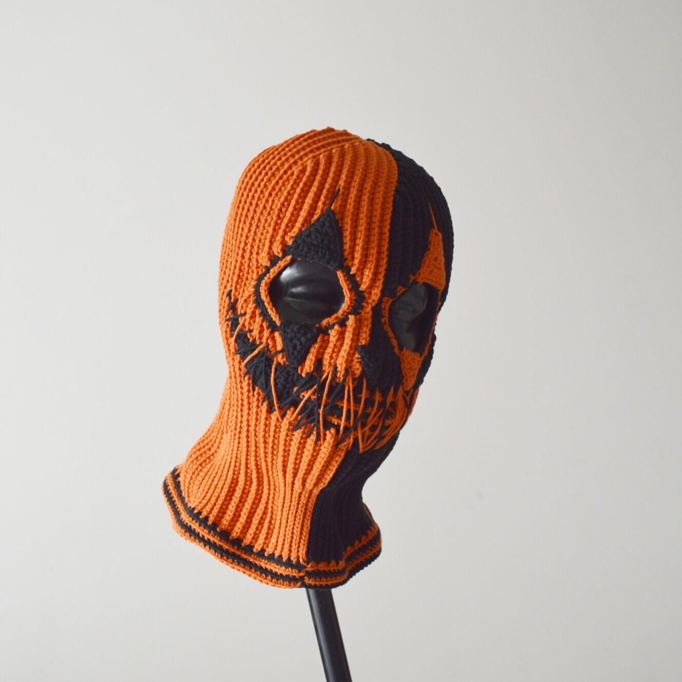 Custom knit creepy black orange balaclava baddie Crochet ghost clown ...