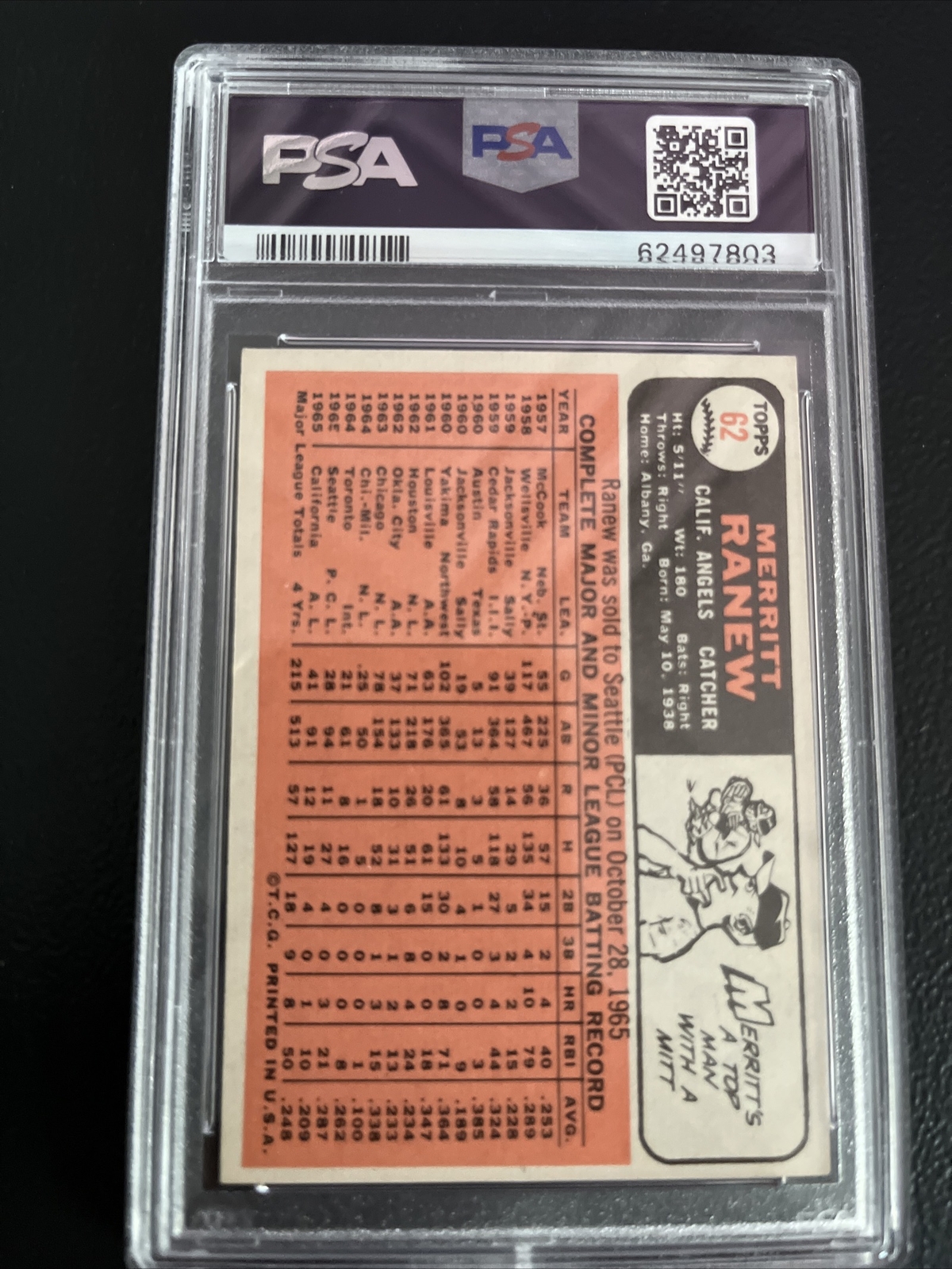 1966 Topps California Angels Merritt Ranew # 62 PSA 7 NM Low Pop Card ...