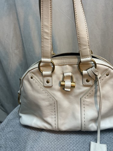 YSL Yves Saint Laurent off-white leather Muse handbag gold-tone ...