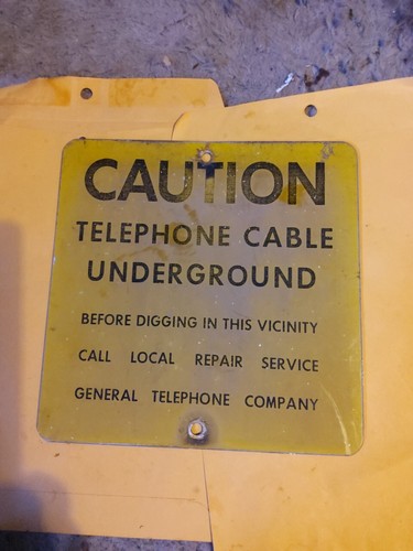 Vintage Caution Underground Telephone Cable SIGN General Telephone ...