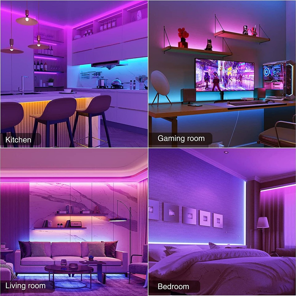 32.8ft LED Strip Light 5050 RGB Color Changing Alexa Google Smart Home ...