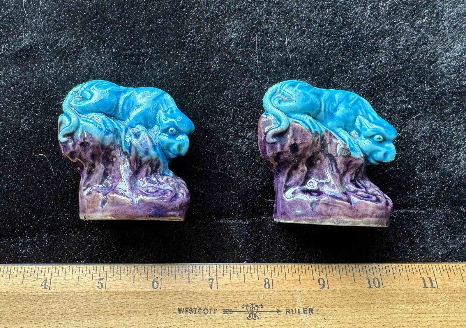 Pair Antique Signed Chinese Figurines Turquoise BLUE Porcelain Lions | eBay