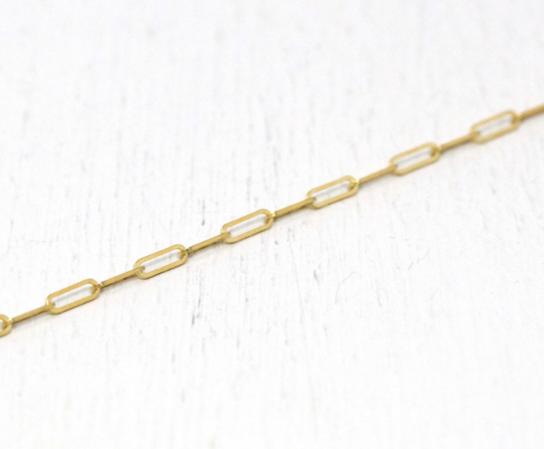 1.8 mm Paperclip Chain 14K Solid Yellow Gold Link Layer Thin Necklace ...