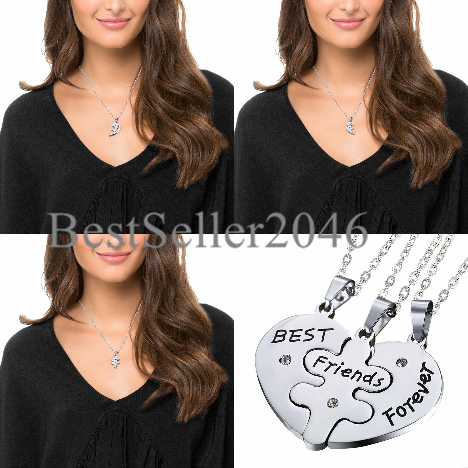 BFF Stainless Steel 3 in 1 Heart Matching Puzzle Best Friends Forever ...