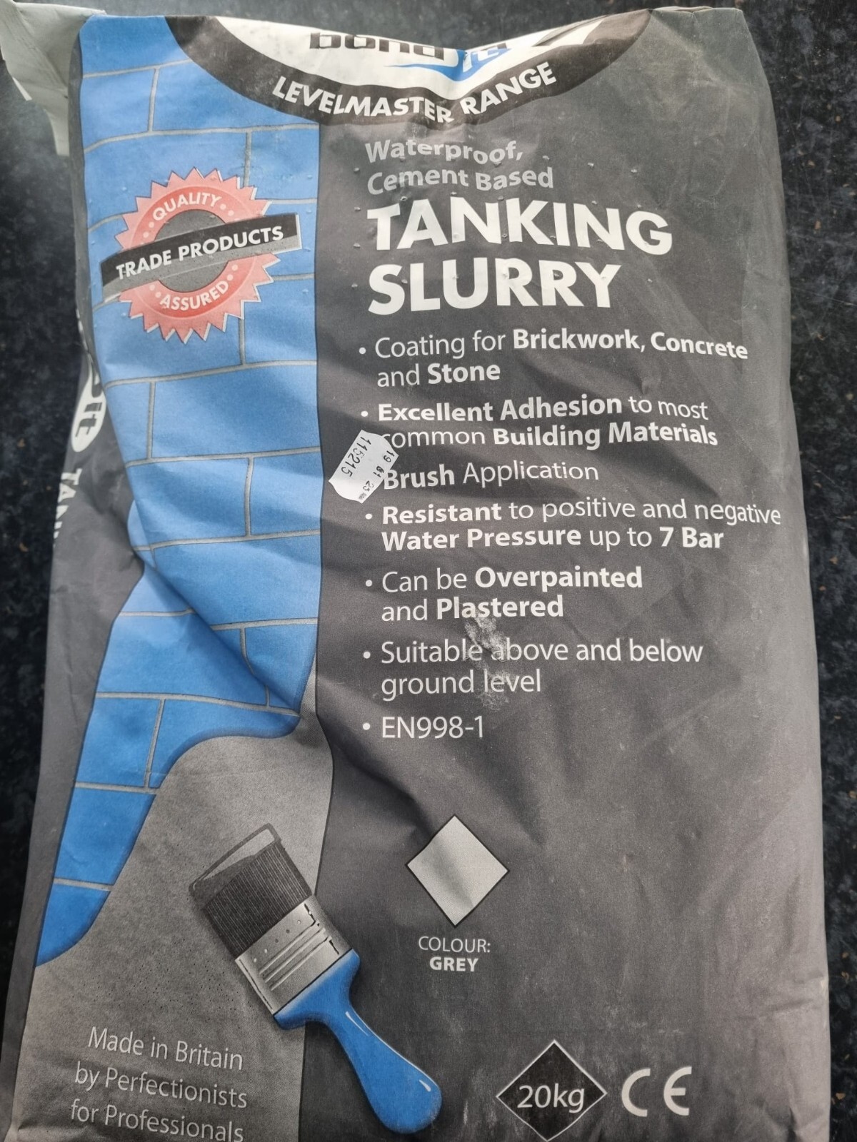 Tanking Slurry 20kg Cement Based Waterproof Grey Bondit BDH107/T Brand ...