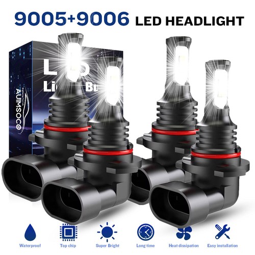 9005 9006 10000K LED Headlight Combo Bulbs High Low Beam Super Bright ...