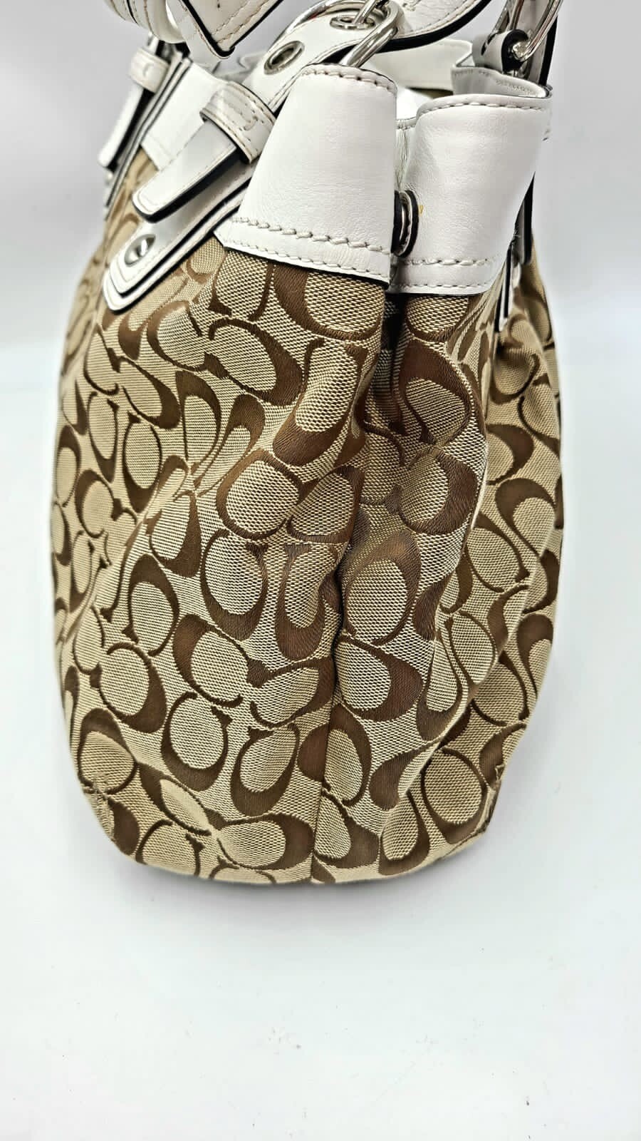 Coach Soho Pleated Signature Tote Shoulder Handbag Purse F13743 Biege ...