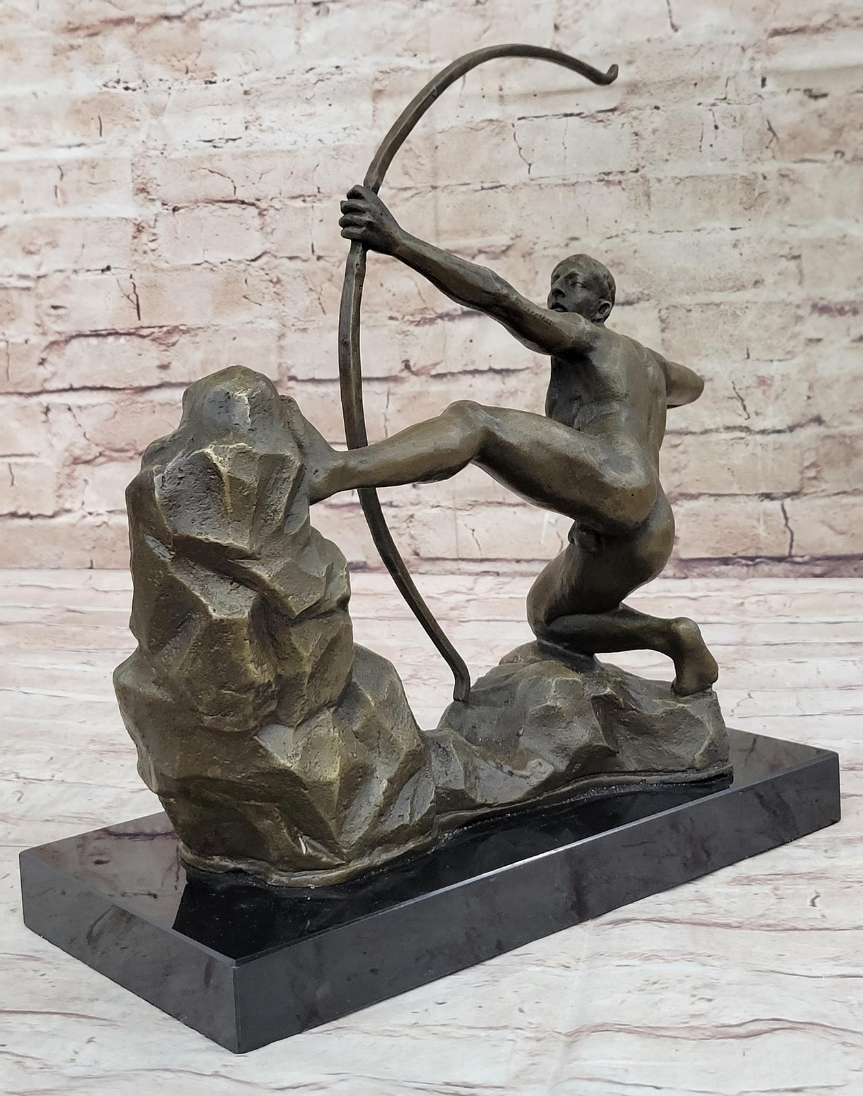 Nude Male Archer Classical Bronze Sculpture Statue Figure on Marble ...