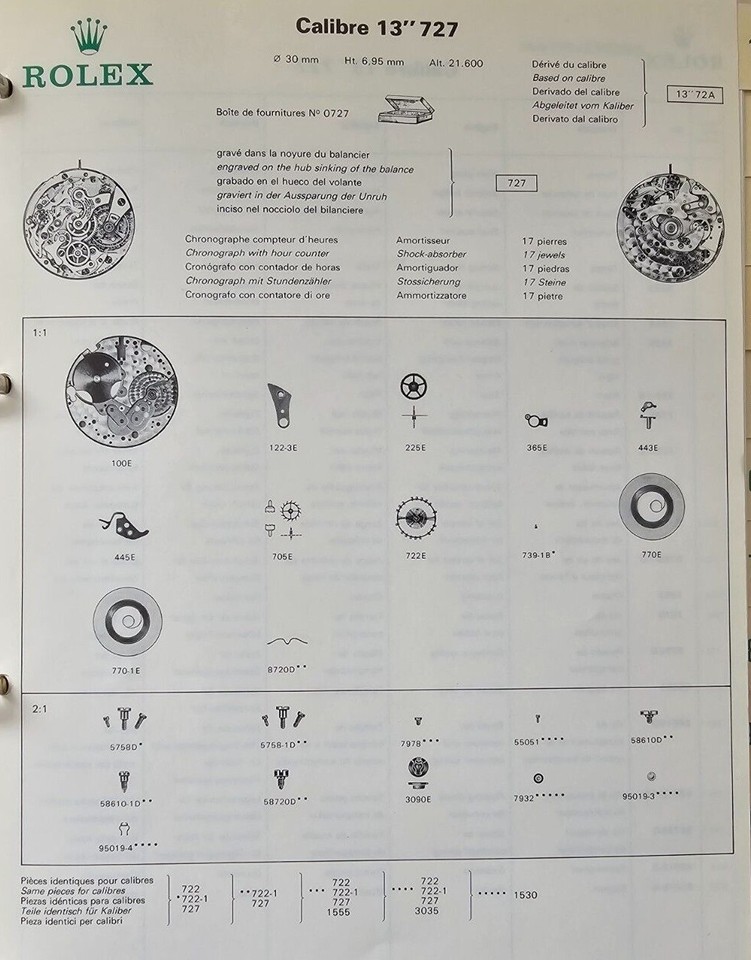 Rolex Daytona Valjoux 72 727 Watch Movement Parts | eBay