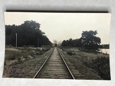 F2073 Postcard RPPC Train Heading down the tracks Possibly Illinois ...
