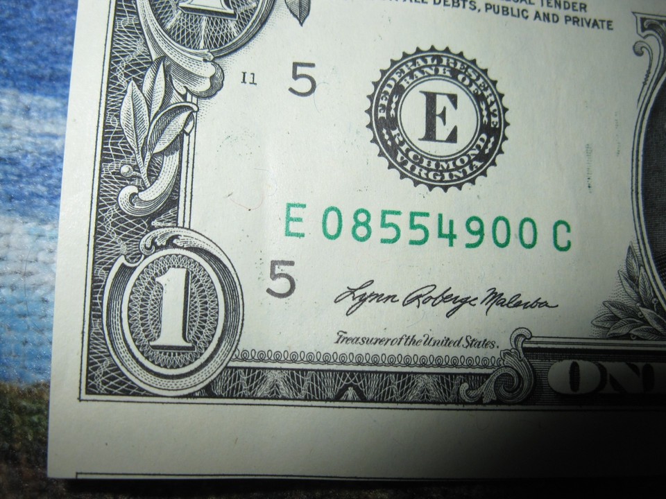 Lot of 5 B series star note bills with 1977 $10 and slightly miss-cut ...