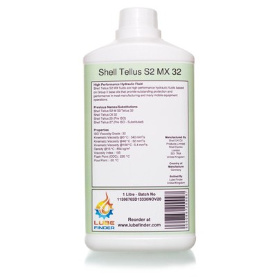 1L Shell Tellus S2 MX 32 (Tellus 25/27) ISO VG 32 Hydraulic Fluid Oil ...