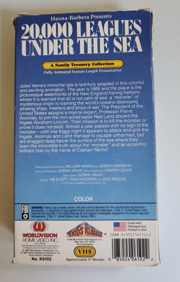 20,000 Leagues Under the Sea by Hanna-Barbera (VHS, 1987, WorldVision ...