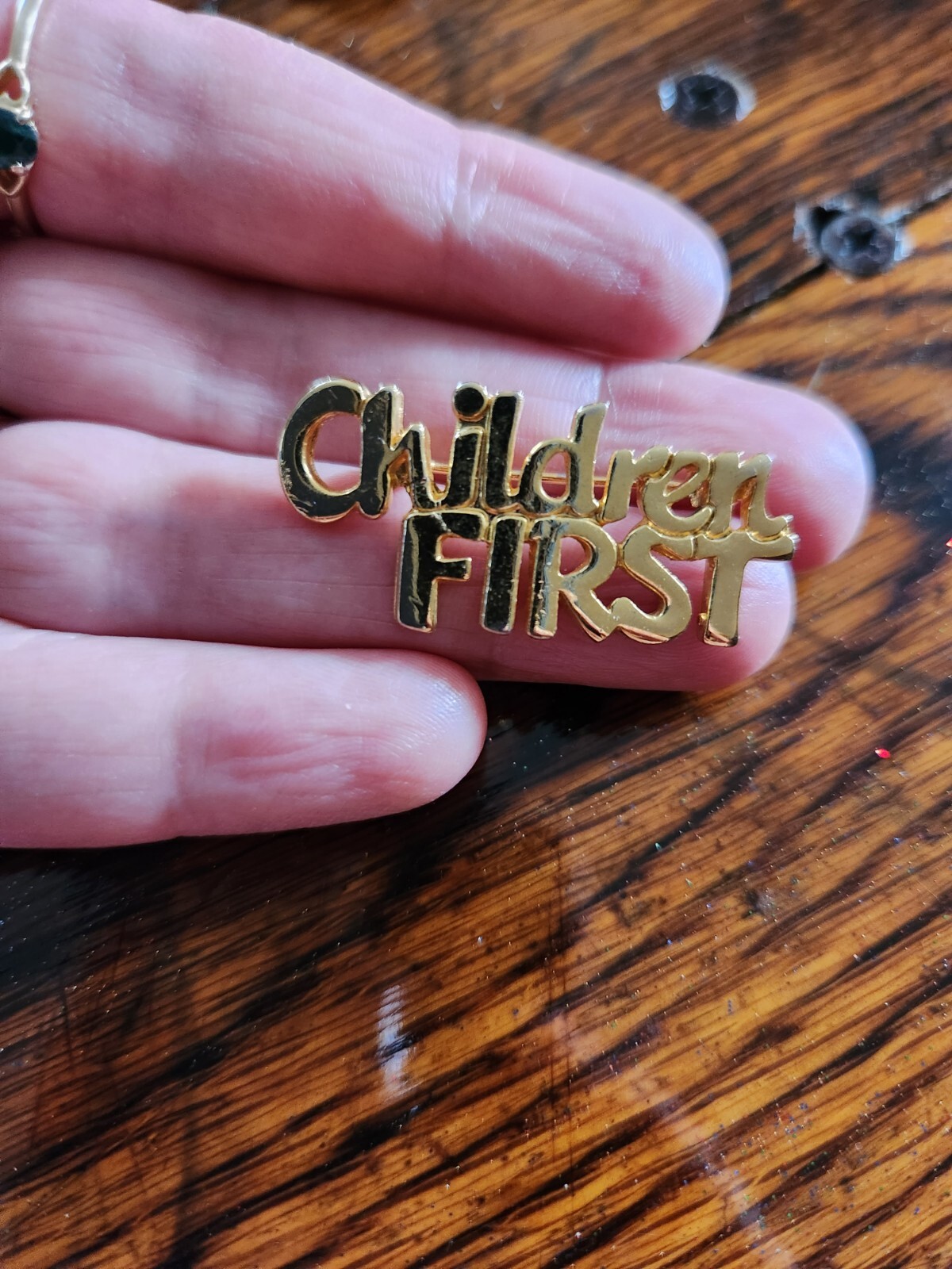 Vintage Children First Pin Goldtone Statement Express… - Gem