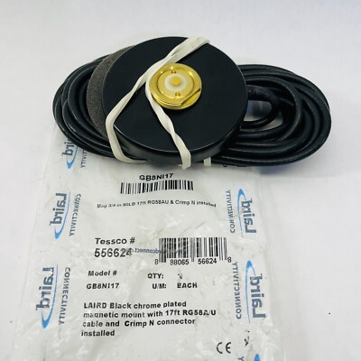 LAIRD BLACK CHROME PLATE MAGNETIC MOUNT W/17ft RF58A/U CABLE AND CRIMP ...