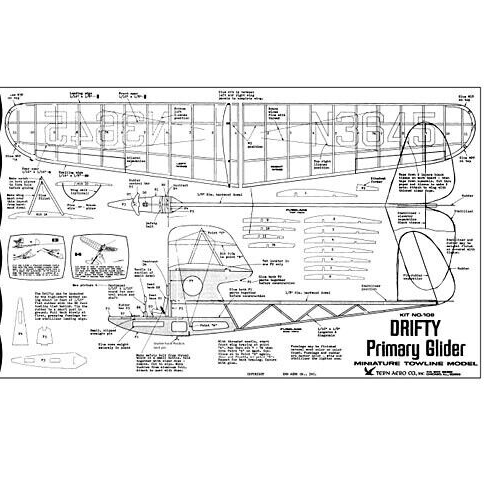 Drifty Primary Glider FF 18" Wingspan RC Model Airplane Printed Plans ...