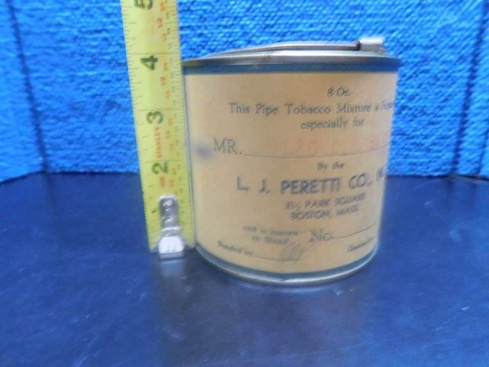 L.J. PERETTI CO. BOSTON MA EMPTY VINTAGE PIPE TOBACCO ADVERTISING 16Oz ...