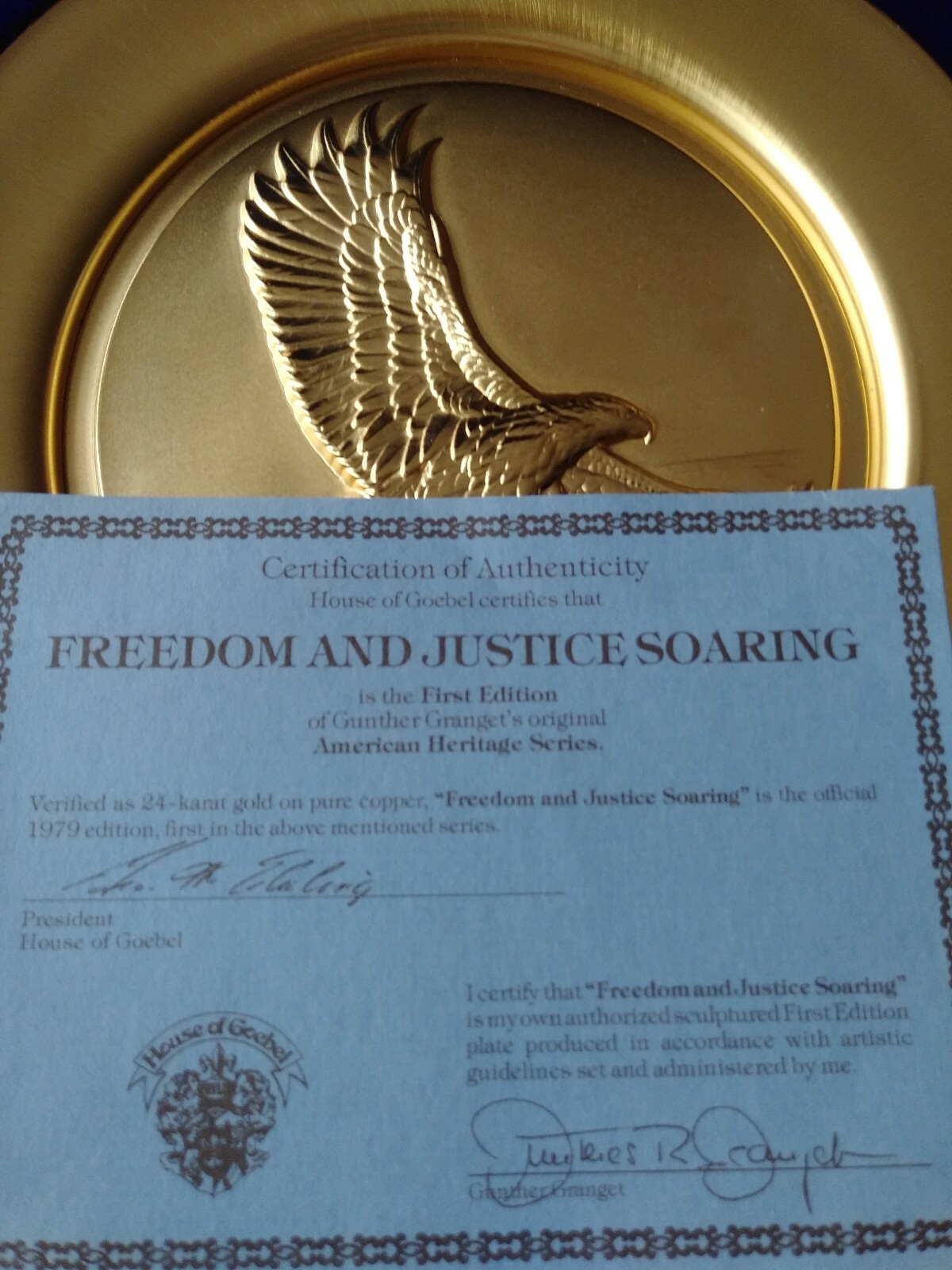 PLATE 'FREEDOM AND JUSTICE SOARING' FIRST EDITION 1979 BY G. GRANGET ...