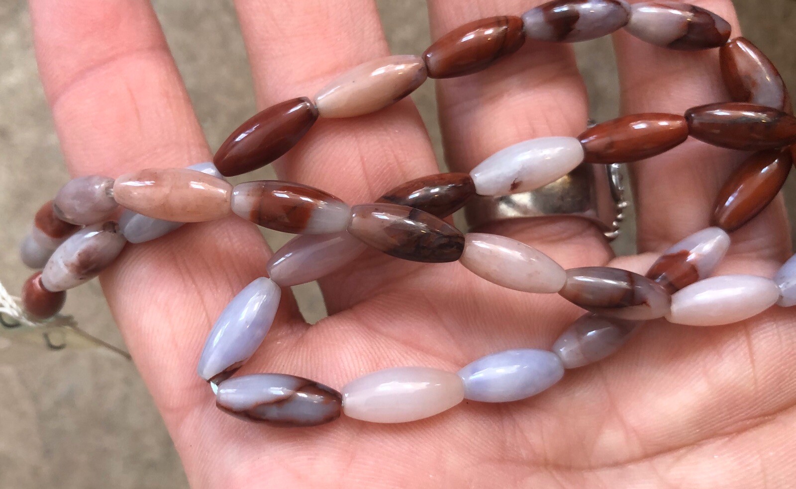 Jasper Agate Brick Gray Mix Earthy Polished Rice Shape Gemstone Bead ...