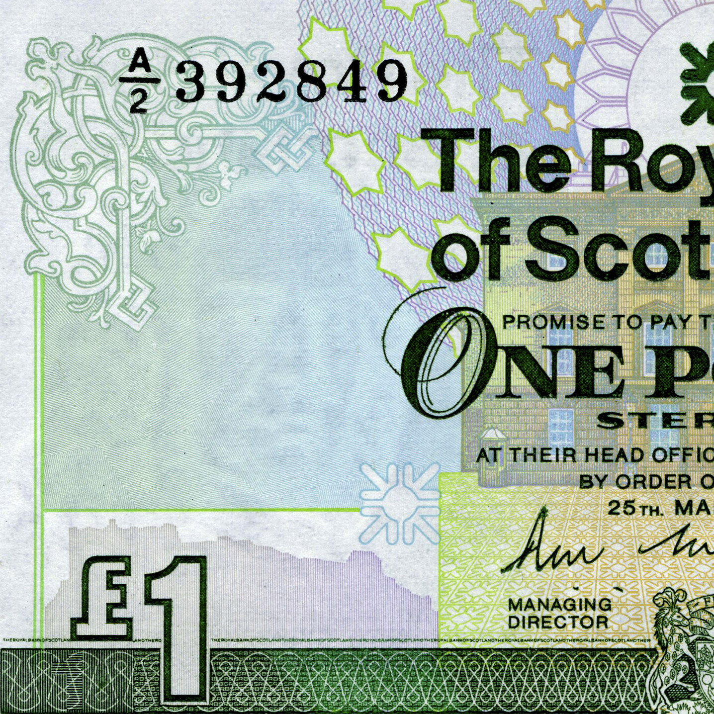 A/2 3928xx - Uncirculated Royal Bank of Scotland Paper £1 Note of 25 ...
