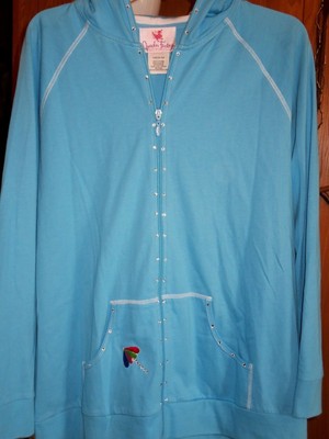 Quacker Factory Embellished Crystals Cotton Hooded Track Jacket Hoodie ...