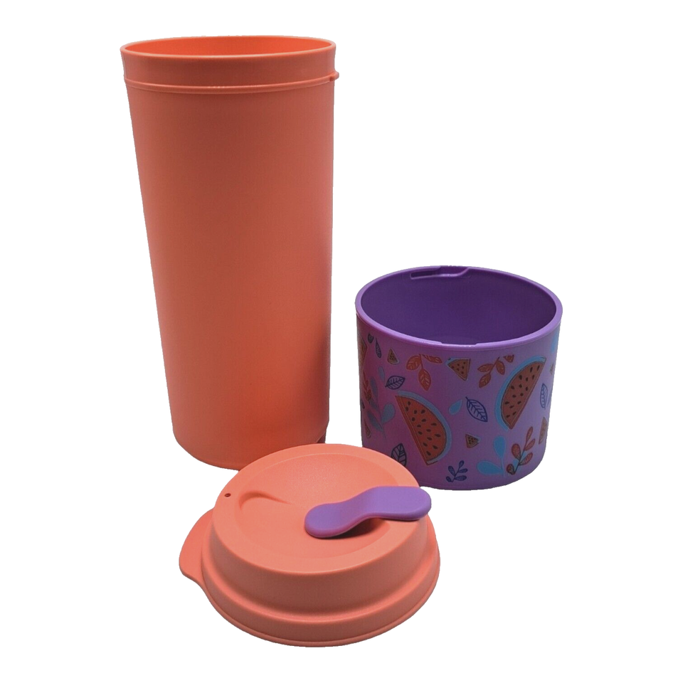 Tupperware Eco To Go Cup Travel Mug 16 oz Watermelon Purple Sleeve | eBay