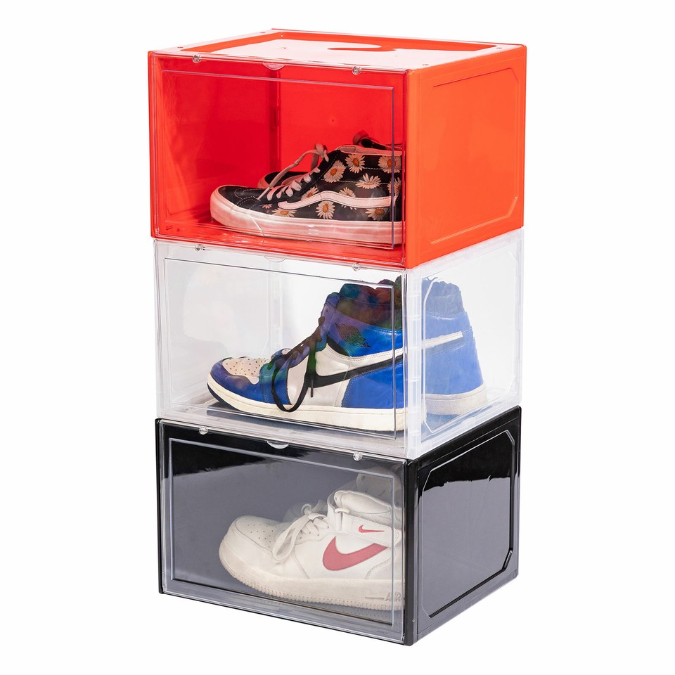 Magnetic Shoe Storage Box Drop Side/Front Sneaker Case Stackable ...