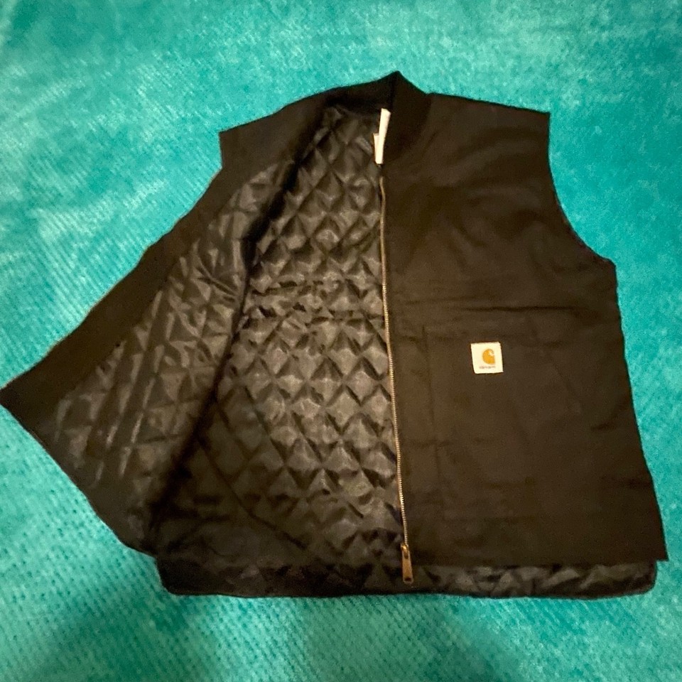Carhartt Rework Gilet Waistcoat Vest Lined L Large Black Cotton Canvas ...