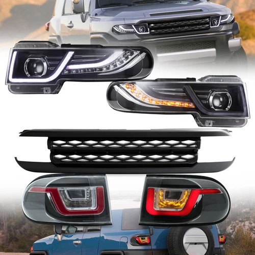 LED Headlights+Tail Lights W/Black Grille For Toyota FJ Cruiser 2007 ...