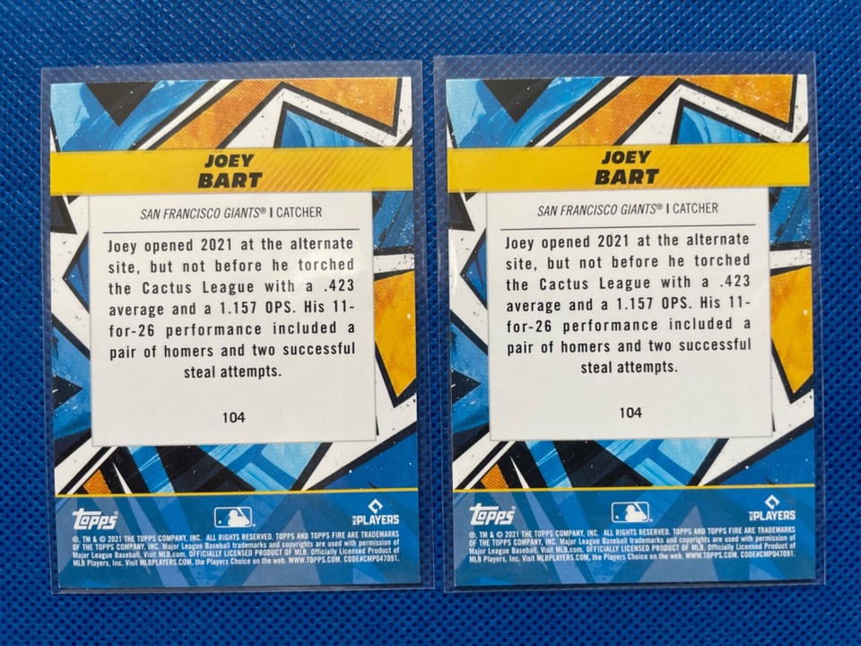 2021 Topps Fire Gold Minted Joey Bart MLB SF Giants #104 (2 Card Set ...